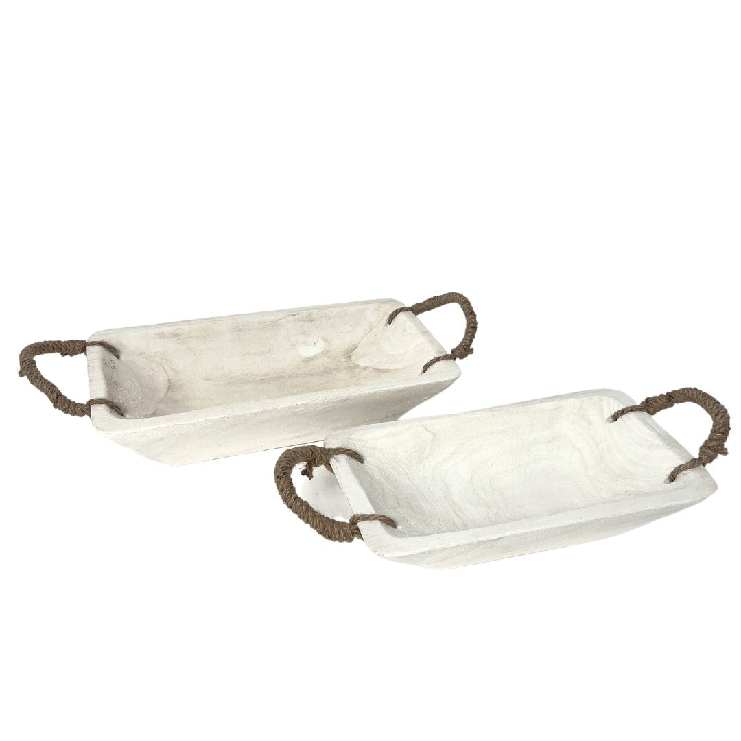 Wooden Rectangle Tray with Handles | White Wash – Willow Home